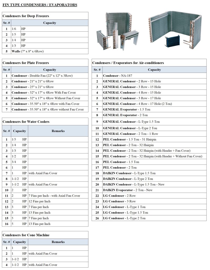 List of Standard Items - Breeze Frost Industries (Pvt) Ltd.,